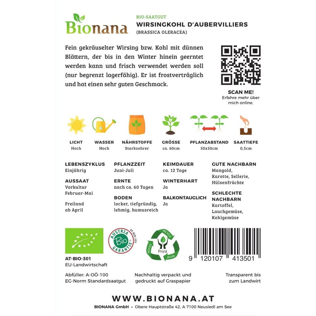 Bionana Biologische Savooikool “D'Aubervilliers”, 1 Verpakking ...